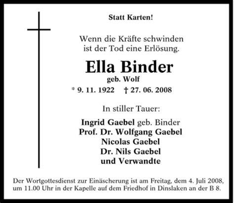 Traueranzeigen Von Ella Binder Trauer In Nrwde