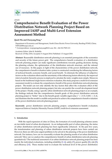 Pdf Comprehensive Benefit Evaluation Of The Power Distribution
