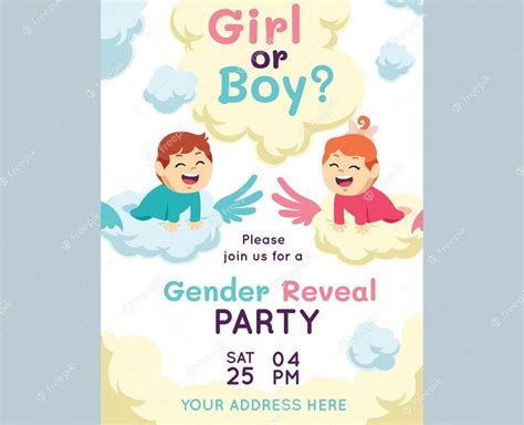 Cartoon Gender Reveal Invitation Free Vector