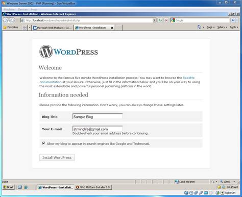 Installing Wordpress 292 On Windows Server 2003 Using Microsofts Web Platform Installer