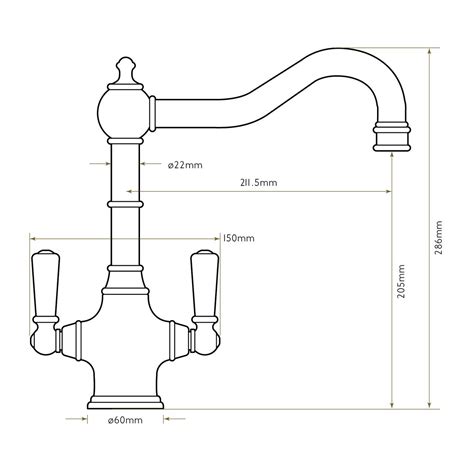 Bickton Twin Lever Old English Brass Monobloc Tap With Metal Handles