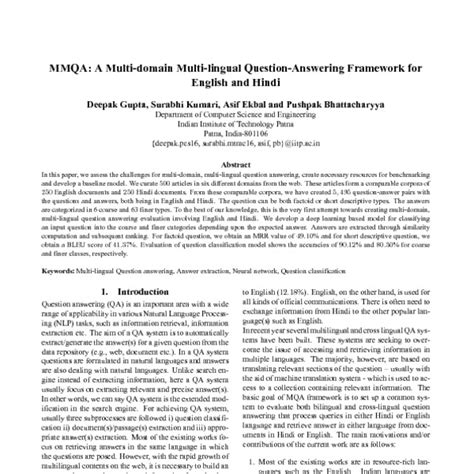 Mmqa A Multi Domain Multi Lingual Question Answering Framework For English And Hindi Acl