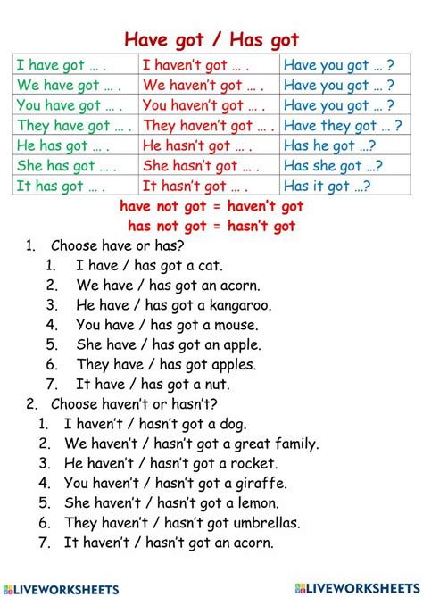 Have Got Has Go Free Interactive Worksheets 1794002