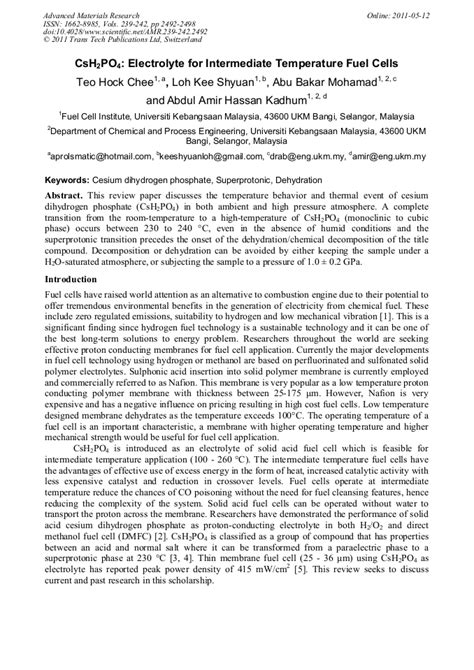 Csh2po4 Electrolyte For Intermediate Temperature Fuel Cells