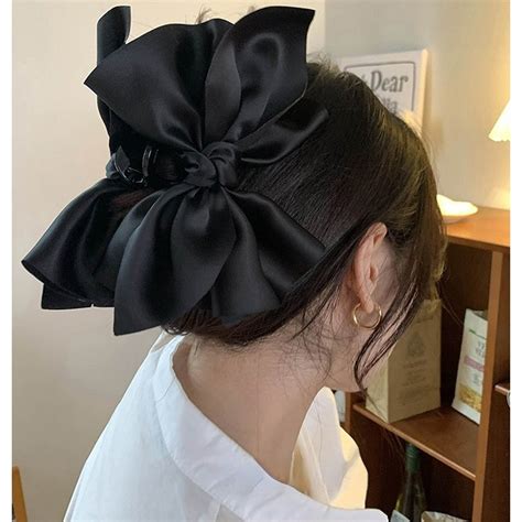 Big Satin Black Bow Hair Catch Clips Hairpin Hair Clip Back Head Hair