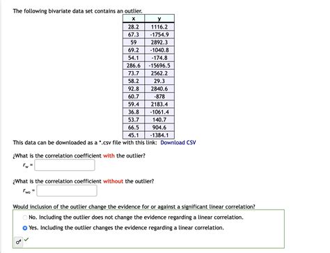 solved the following bivariate data set contains an