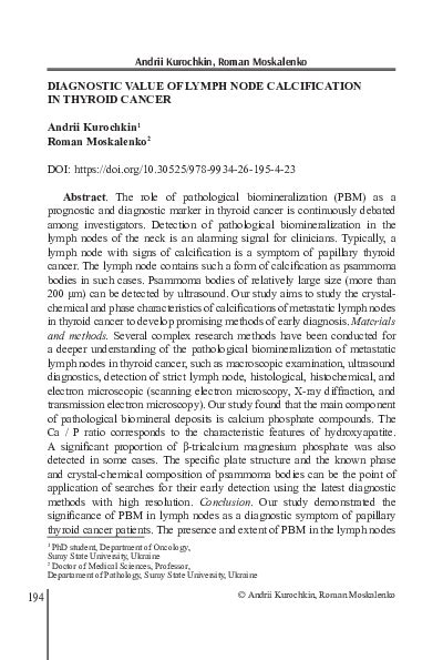 Pdf Diagnostic Value Of Lymph Node Calcification In Thyroid Cancer