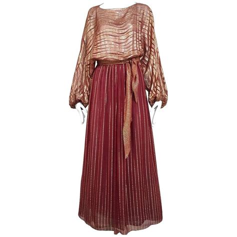 1970s Bill Blass Burgundy Metallic Silk Maxi Dress For Sale At 1stdibs