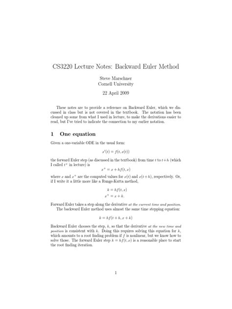 Backward Euler Derivative Equations