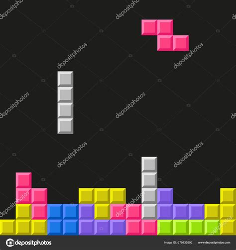 Tetris Game Puzzle Game Old School Style Pixel Bricks Game Stock Vector