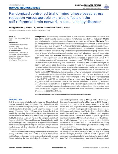 Pdf Randomized Controlled Trial Of Mindfulness Based Stress Reduction Versus Aerobic Exercise