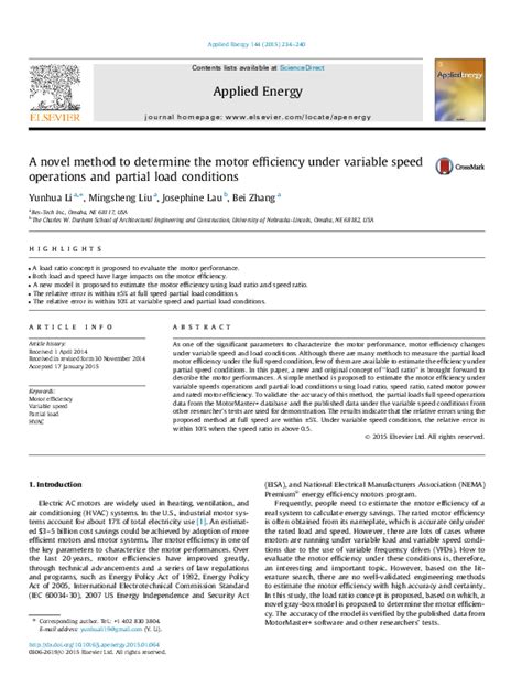Pdf A Novel Method To Determine The Motor Efficiency Under Variable
