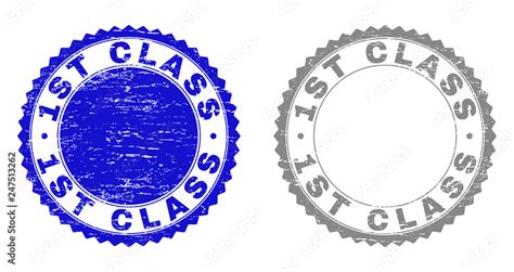 1st Class Stamp Seals With Grunge Texture In Blue And Gray Colors