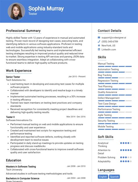 12 Software Tester Cv Examples For 2024 Best Writing Guide Cvdesignerai