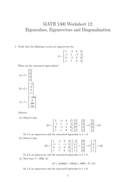 worksheet12 sol pdf eigenvalues and eigenvectors matrix mathematics