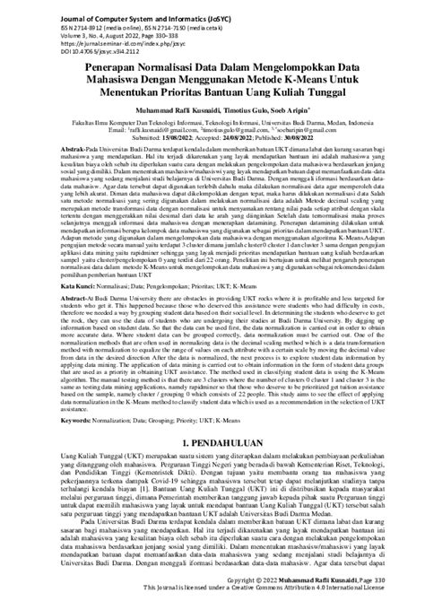Pdf Penerapan Normalisasi Data Dalam Mengelompokkan Data Mahasiswa