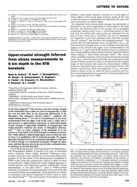 Pdf Upper Crustal Strength Inferred From Stress Measurements To 6 Km Depth In The Ktb Borehole