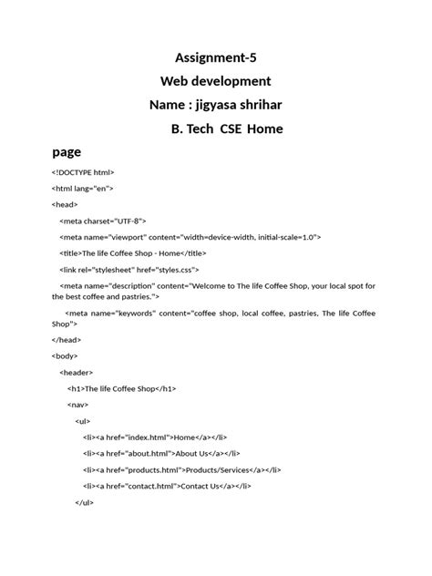 Assignment 5 Web Development Shruti Pdf Hot Drinks Coffee