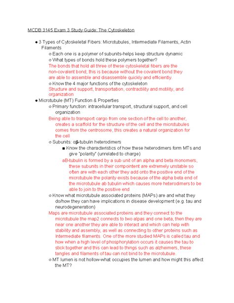 MCDB Exam Study Guide MCDB Exam Study Guide The Cytoskeleton Types Of Studocu