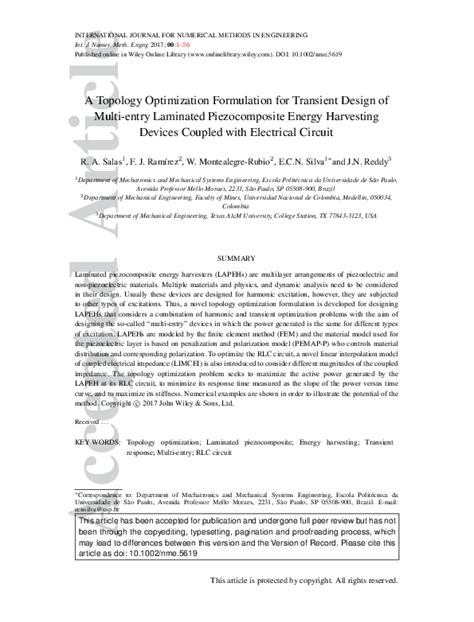 Pdf A Topology Optimization Formulation For Transient Design Of Multi‐entry Laminated