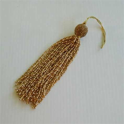 Tassel Pull 7 Inch Goldtone Bugle And Ball Beads