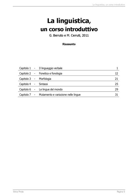 Riassunto Del Libro La Linguistica Un Corso Introduttivo Sintesi