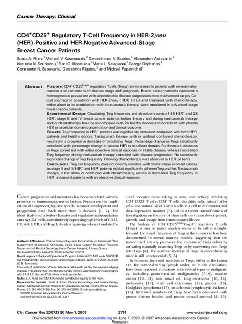 Pdf Cd4cd25 Regulatory T Cell Frequency In Her 2neu Her Positive