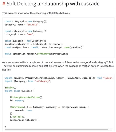 Softdelete In Relationships Cascade Does Not Work · Issue 5877 · Typeormtypeorm · Github