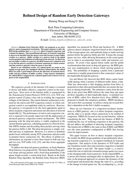 Pdf Refined Design Of Random Early Detection Gateways