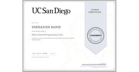Completion Certificate For Object Oriented Programming In Java Snehasish Banik