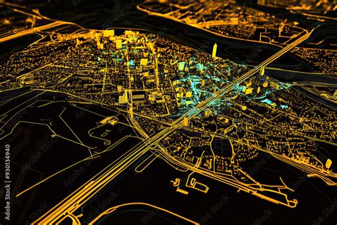 Technical Aerial Visual 3d Lidar Gis Aerial Map Satellite Scan Model Isolated Showing Lowell