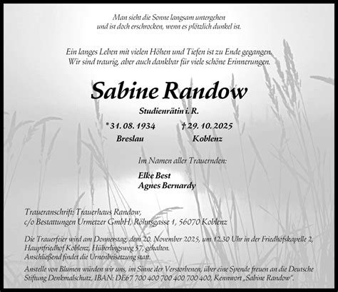 Traueranzeigen Von Sabine Randow Rz Trauerde