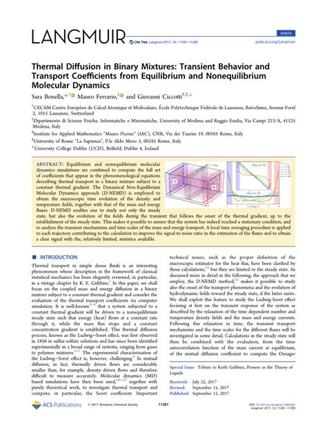 Pdf Thermal Diffusion In Binary Mixtures Transient Behavior And