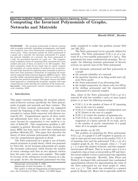 Pdf Computing The Invariant Polynomials Of Graphs Networks And Matroids