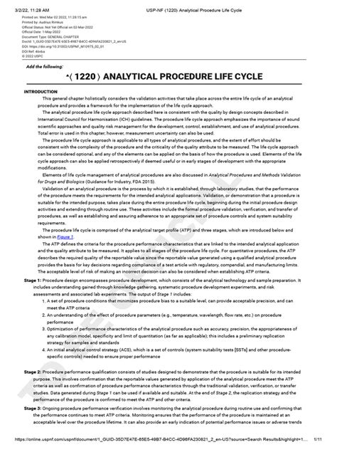 Usp Nf 1220 Analytical Procedure Life Cycle Pdf Accuracy And