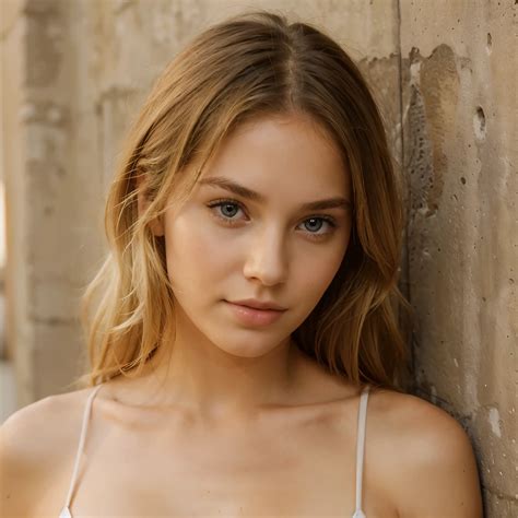 A Close Up Of A Woman In A White Top Leaning Against A Wall Seaart Ai