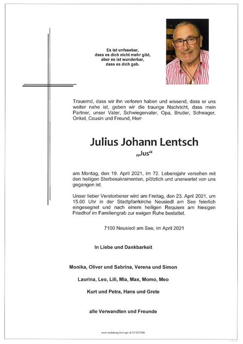 Julius Johann Lentsch Bestattung Hitzinger Ihr Bestatter Im Raum