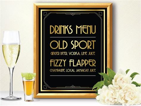 Drinks Menu Drink Menu Gatsby Drinks Menu Art Deco Drinks Menu