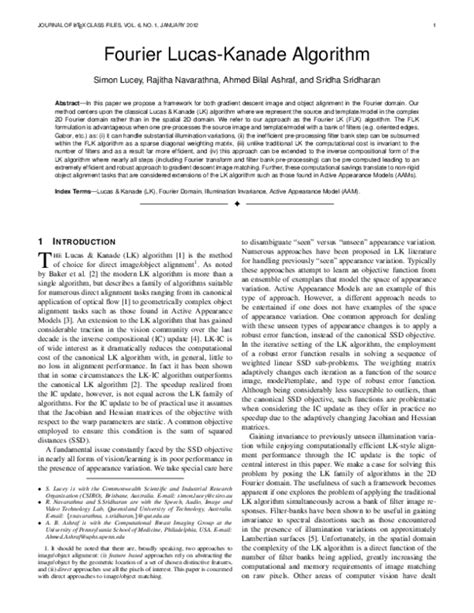 Pdf Fourier Lucas Kanade Algorithm