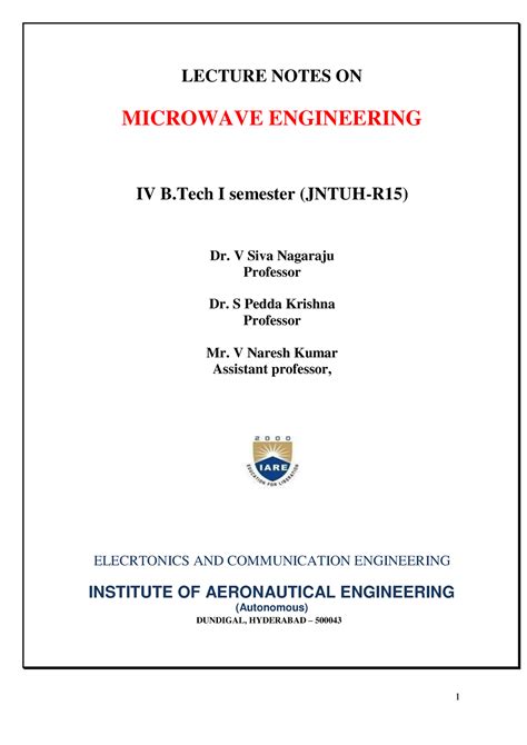 Microwave Engineering Lecture Notes On Microwave Engineering Iv B I