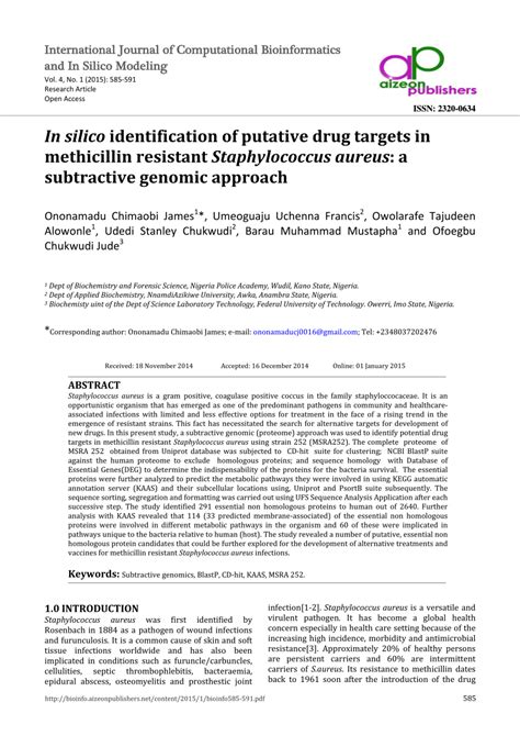 Pdf In Silico Identification Of Putative Drug Targets In Methicillin Resistant Staphylococcus