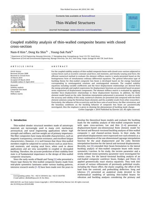PDF Coupled Stability Analysis Of Thin Walled Composite Beams With Closed Cross Section