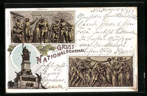 Lithographie Gruss Vom National Denkmal Abschied Heimkehr 1899