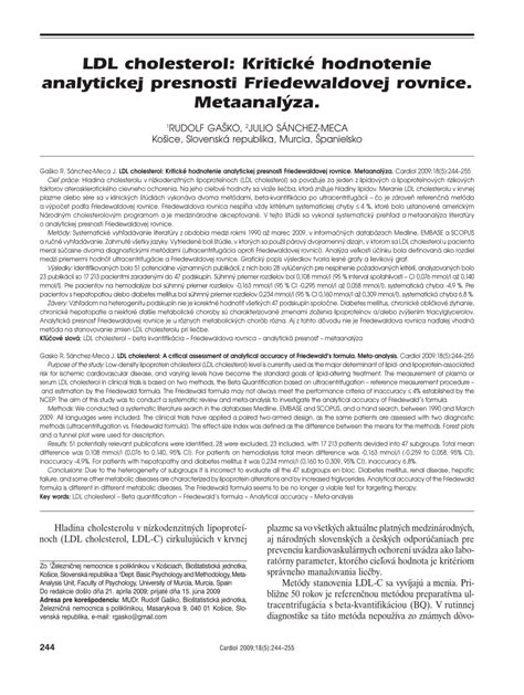 Pdf Ldl Cholesterol A Critical Assessment Of Analytical Accuracy Of