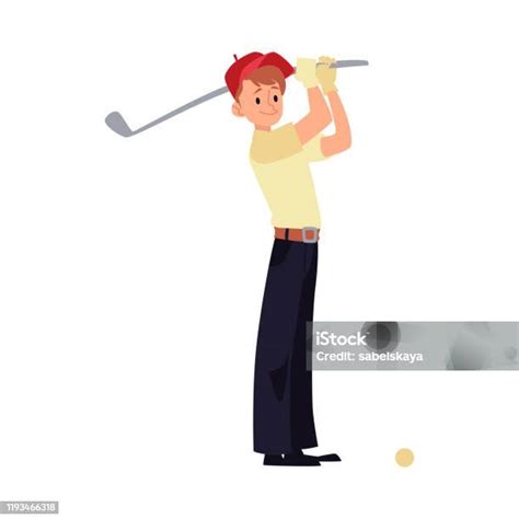 소년 작은 스포츠맨과 골퍼 플랫 만화 벡터 일러스트 격리 가지 식물 부위에 대한 스톡 벡터 아트 및 기타 이미지 가지 식물 부위 경기 스포츠 골프 Istock