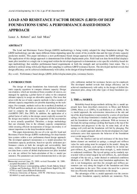 Pdf Load And Resistance Factor Design Lrfd Of Deep Foundations Using A Performance Based
