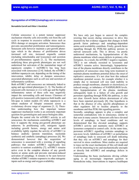 Pdf Dysregulation Of Mtorc1 Autophagy Axis In Senescence