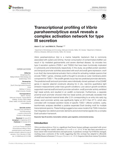 Pdf Transcriptional Profiling Of Vibrio Parahaemolyticus Exsa Reveals
