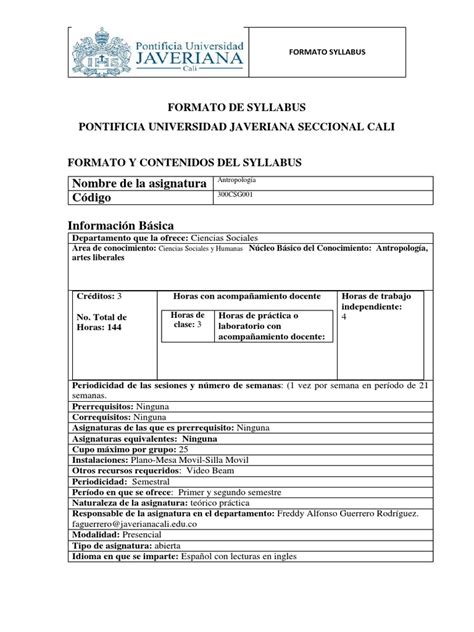 Syllqbus Ant Pdf Interculturalidad Antropología