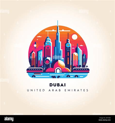 Dubai Modernity Vibrant Vector Skyline With Iconic Uae Landmarks Stock
